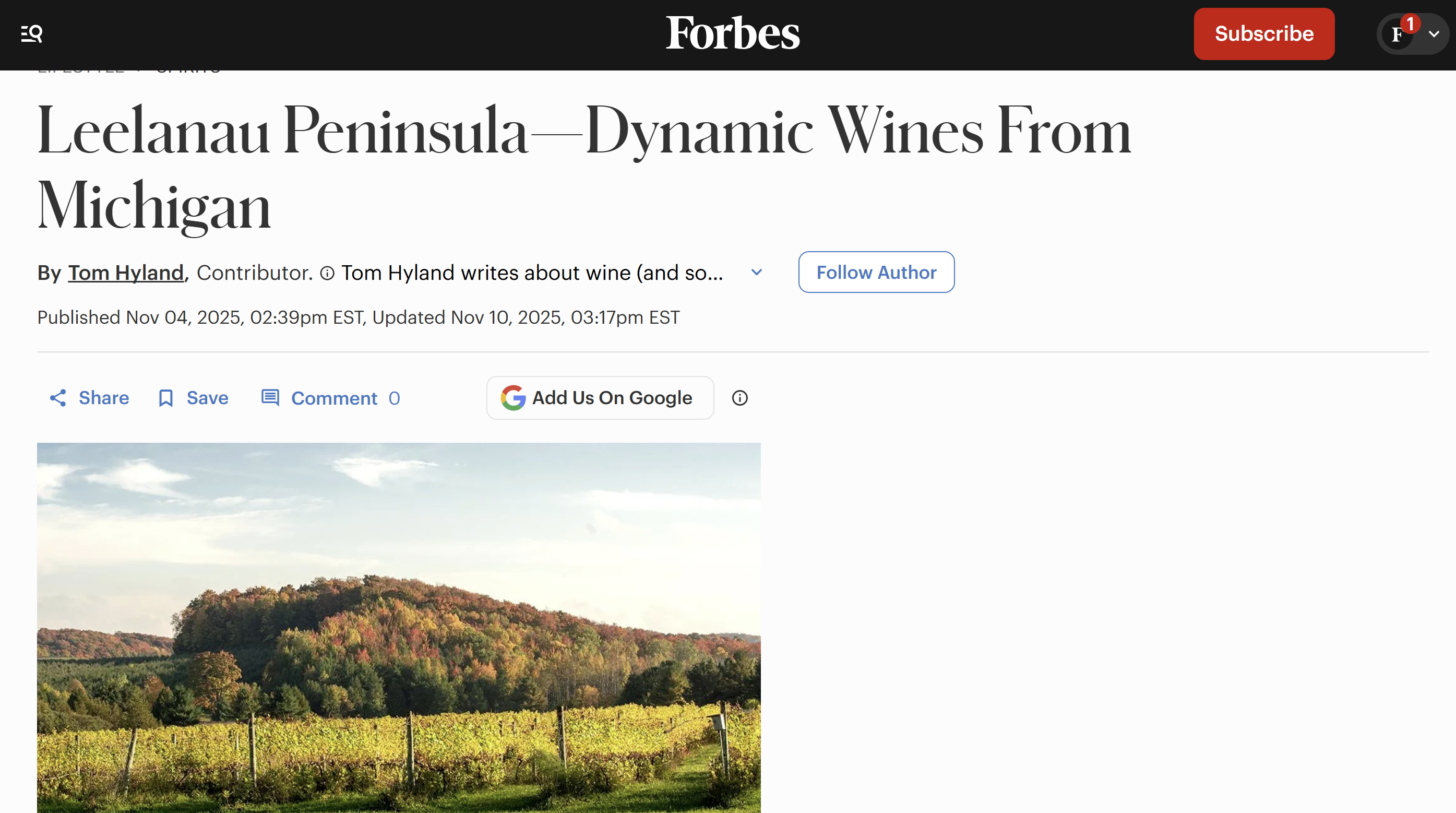 Forbes Puts A Spotlight On The Leelanau County Wine Scene | The Ticker